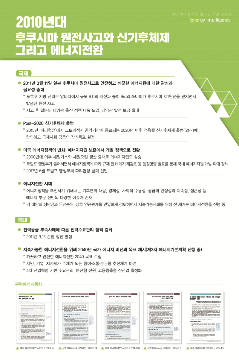 에너지동향 아카이브展 2010년대 후쿠시마 원전사고와 신기후체제 그리고 에너지전환 과거자료 연구 에너지경제연구원